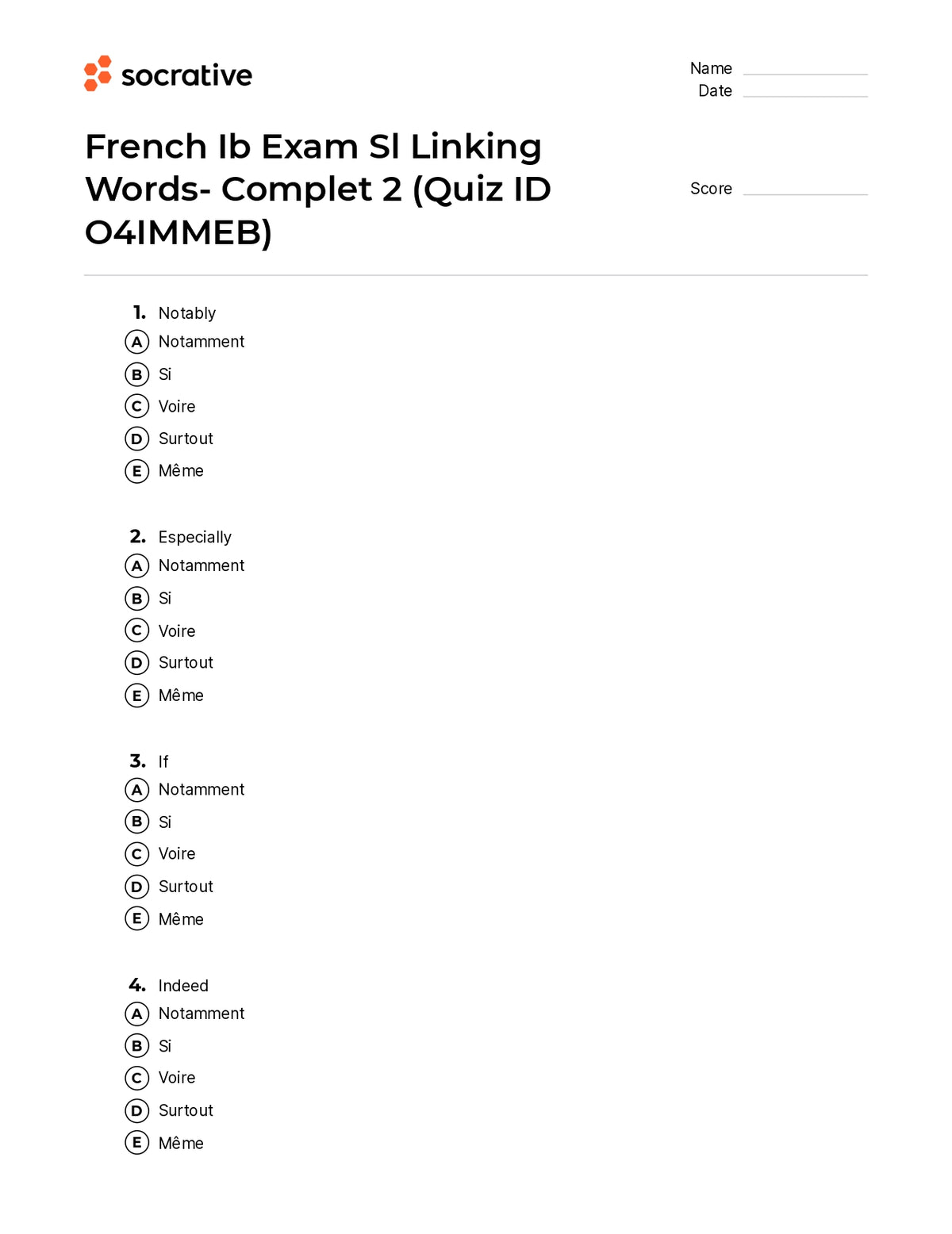 French Ib Exam Sl Linking Words-Complet 2 – Quiz Shop