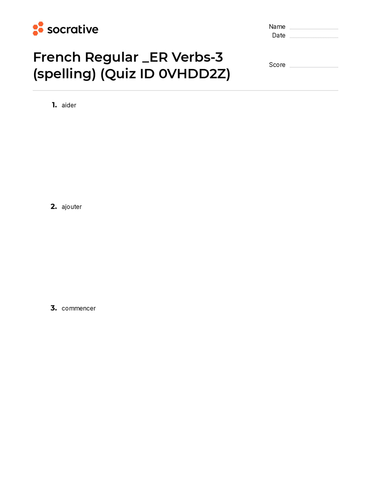French Regular _Er Verbs-3 (Spelling) – Quiz Shop