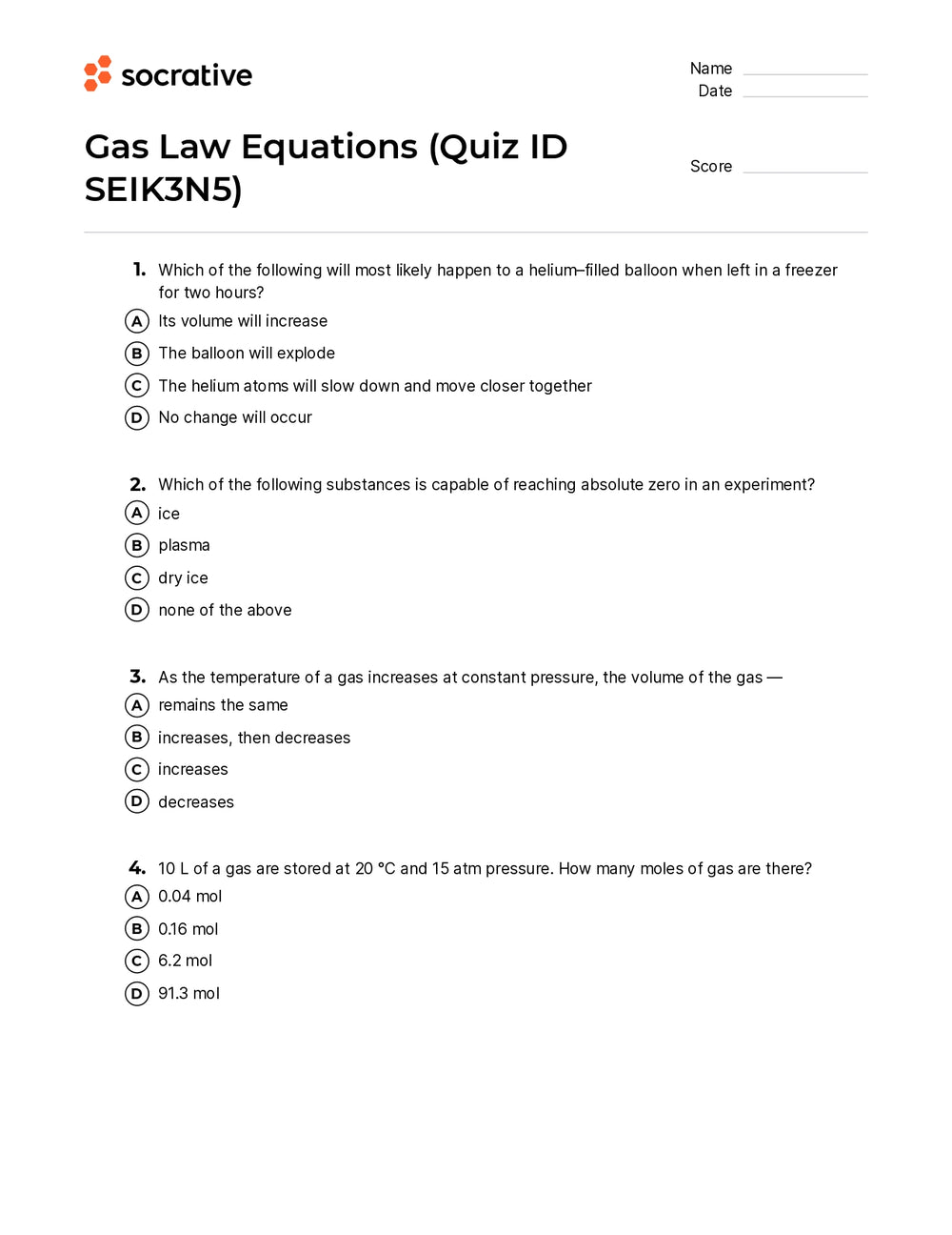 Gas Quiz