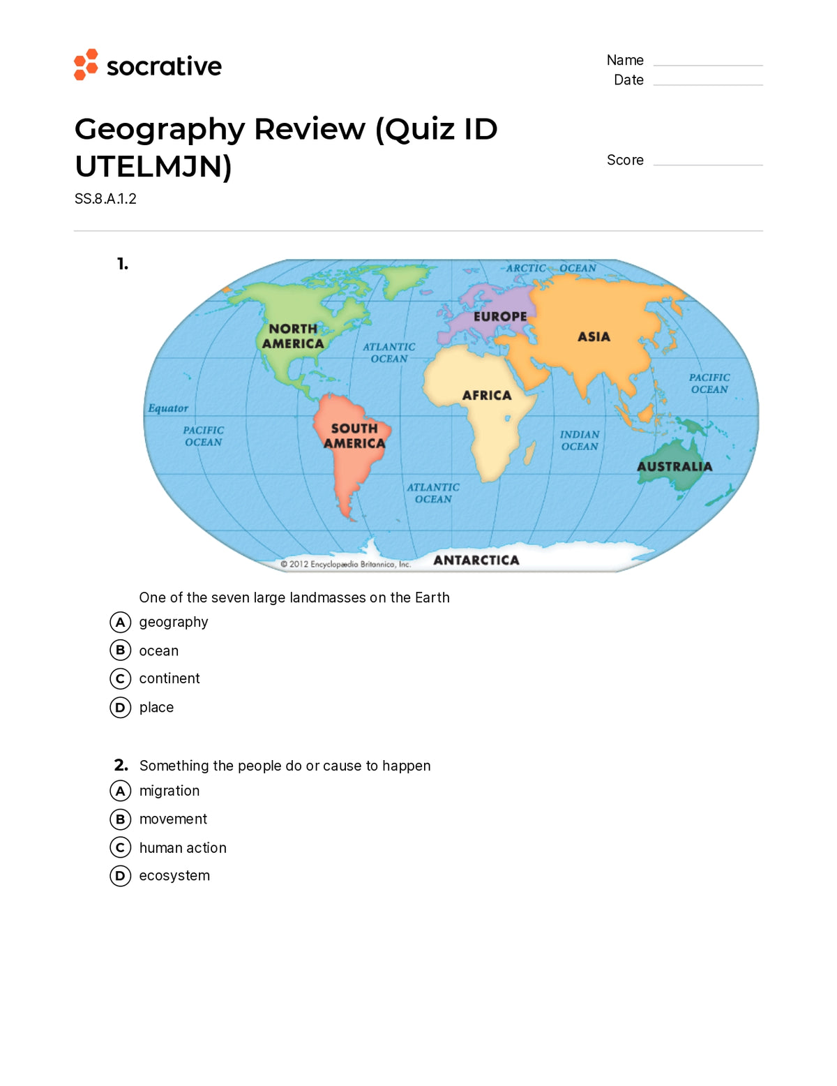 Geography Review – Quiz Shop