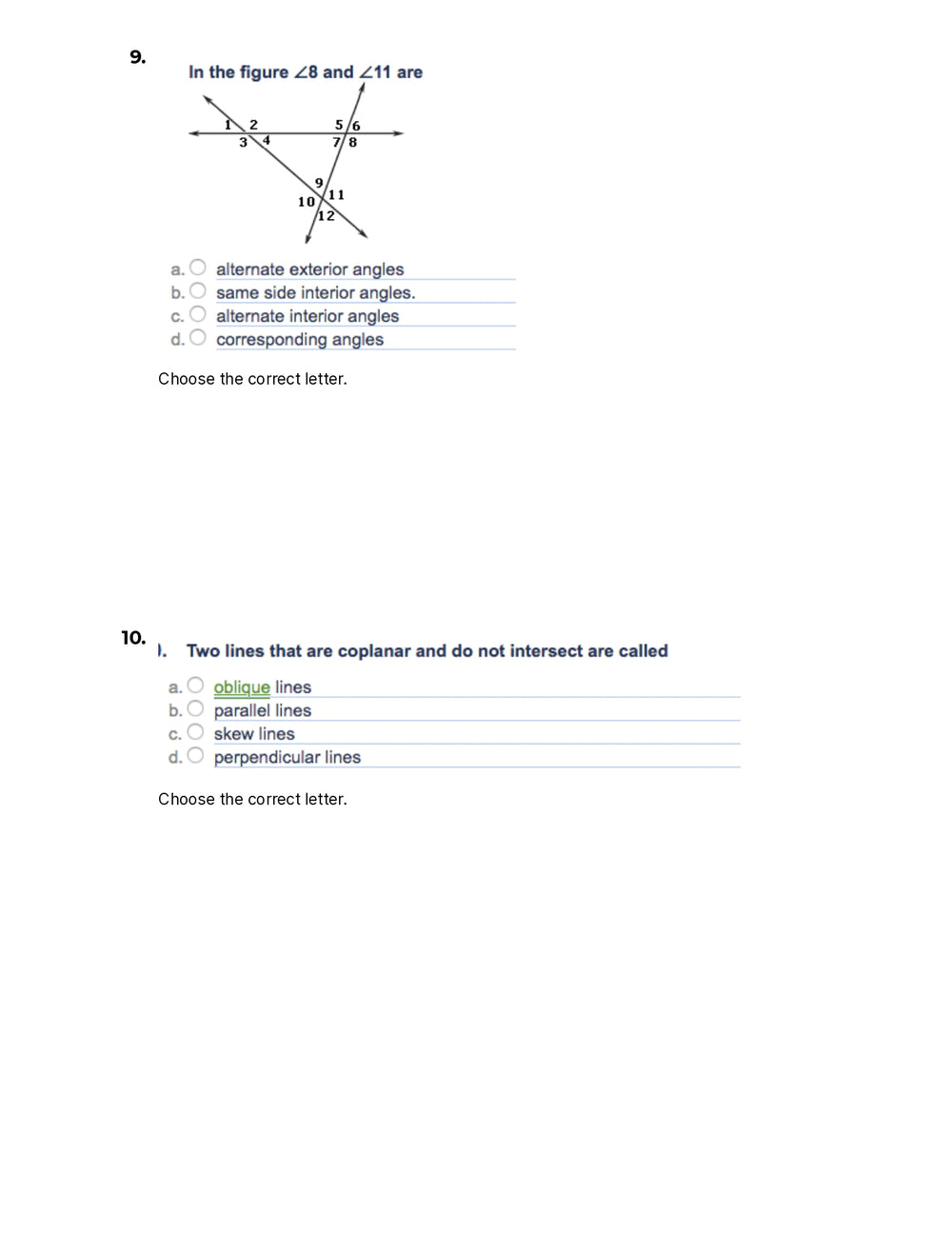 Geometry-Corresponding Angles – Quiz Shop