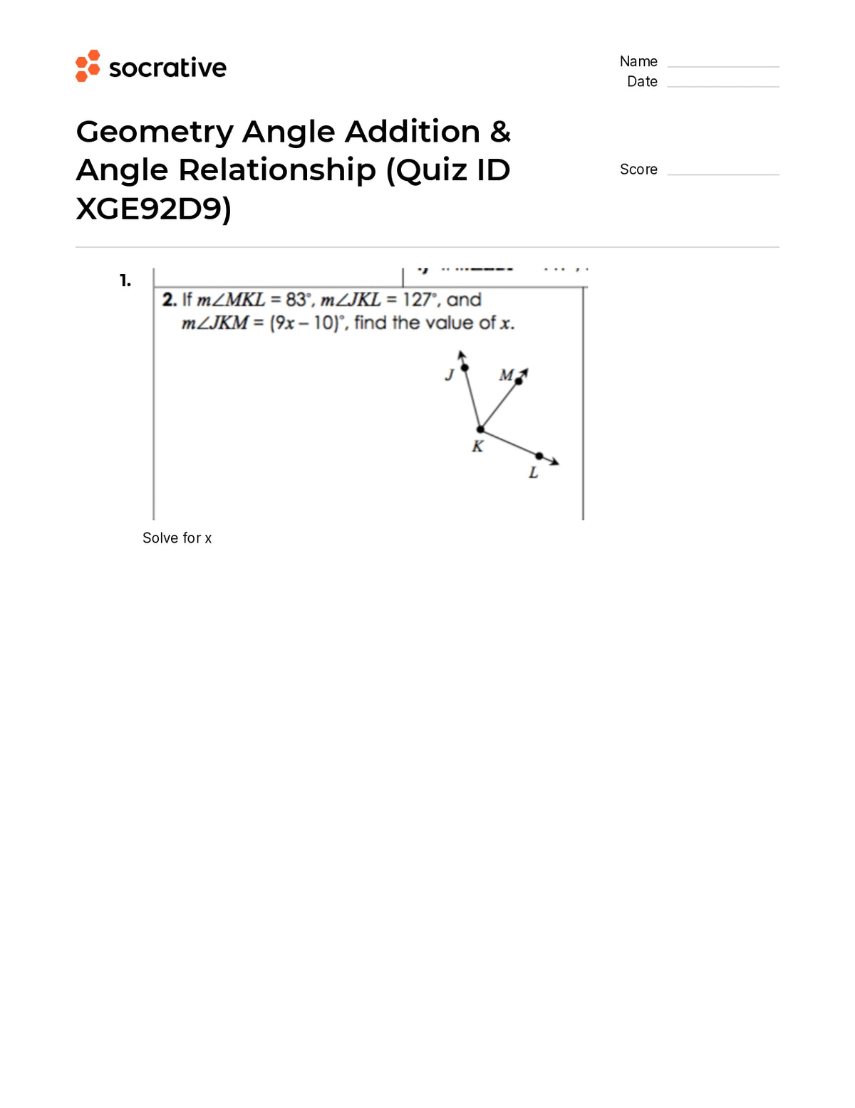 Geometry Angle Addition & Angle Relationship – Quiz Shop