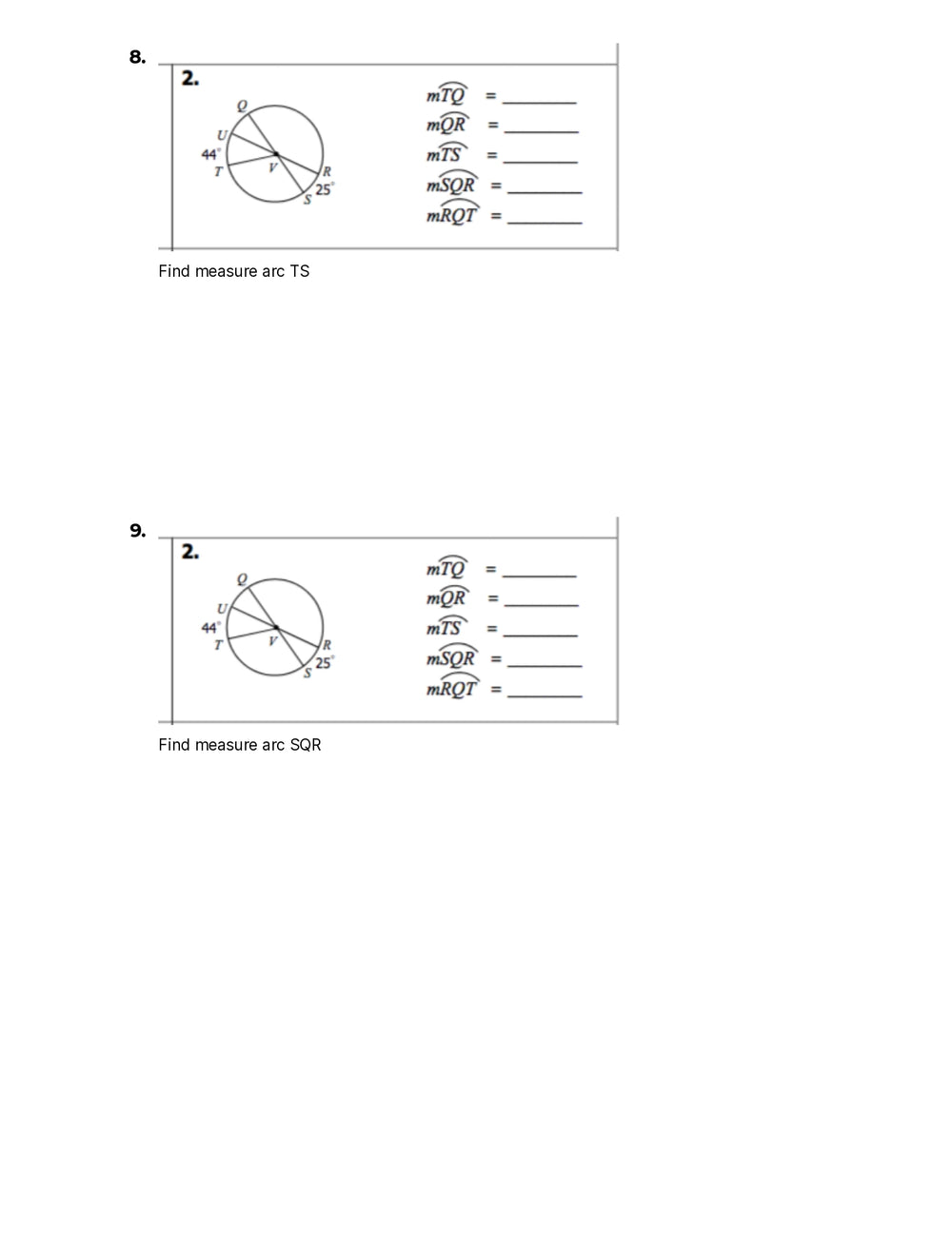 Geometry Central Angles Arc Measure & Arc Length – Quiz Shop