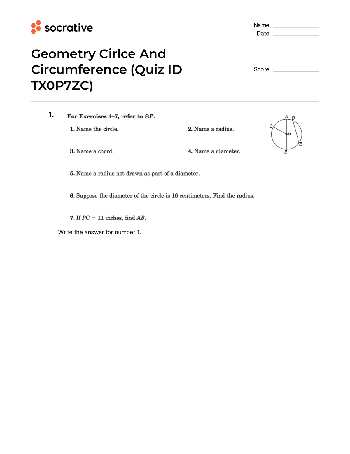 Geometry Cirlce And Circumference – Quiz Shop