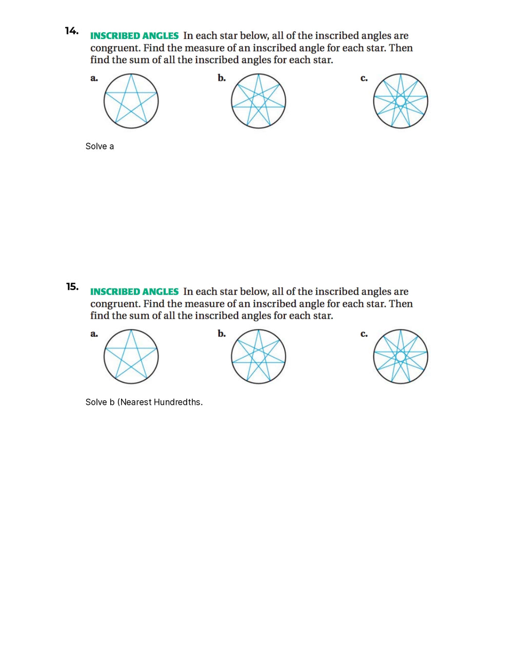 Geometry Inscribed Angles Worksheets – Quiz Shop