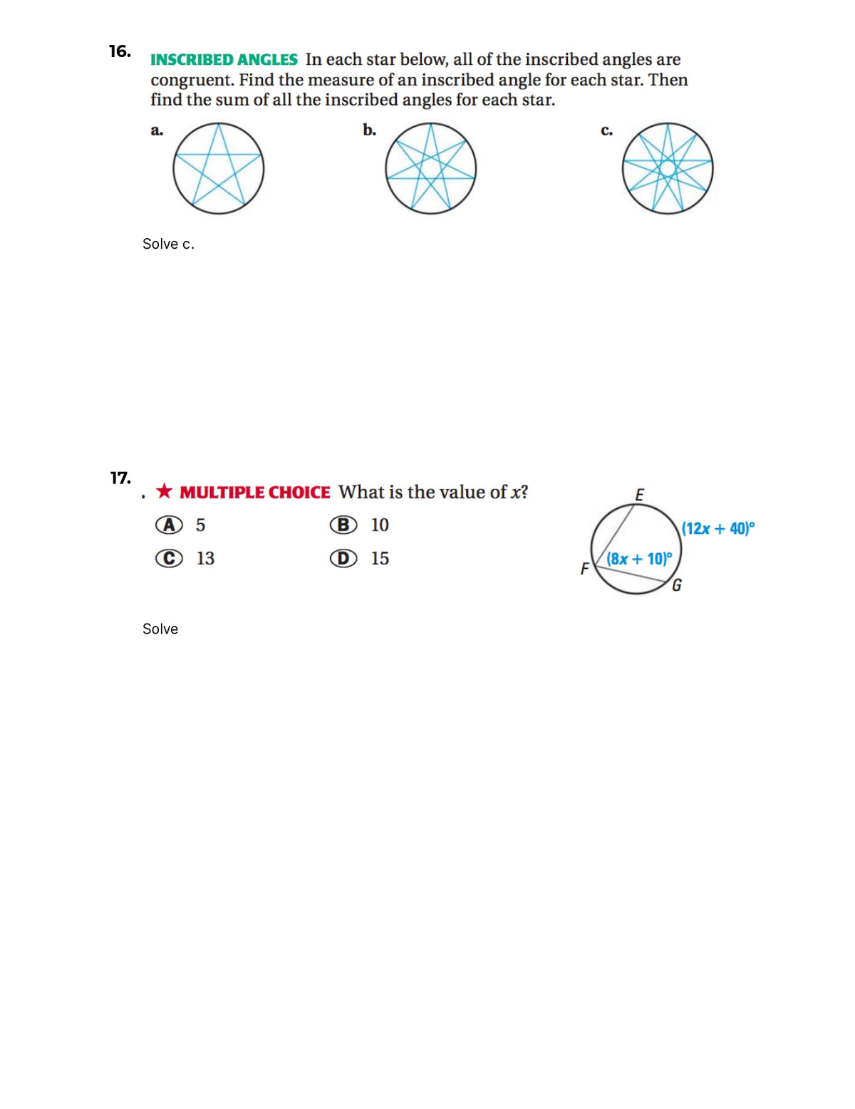 Geometry Inscribed Angles Worksheets – Quiz Shop