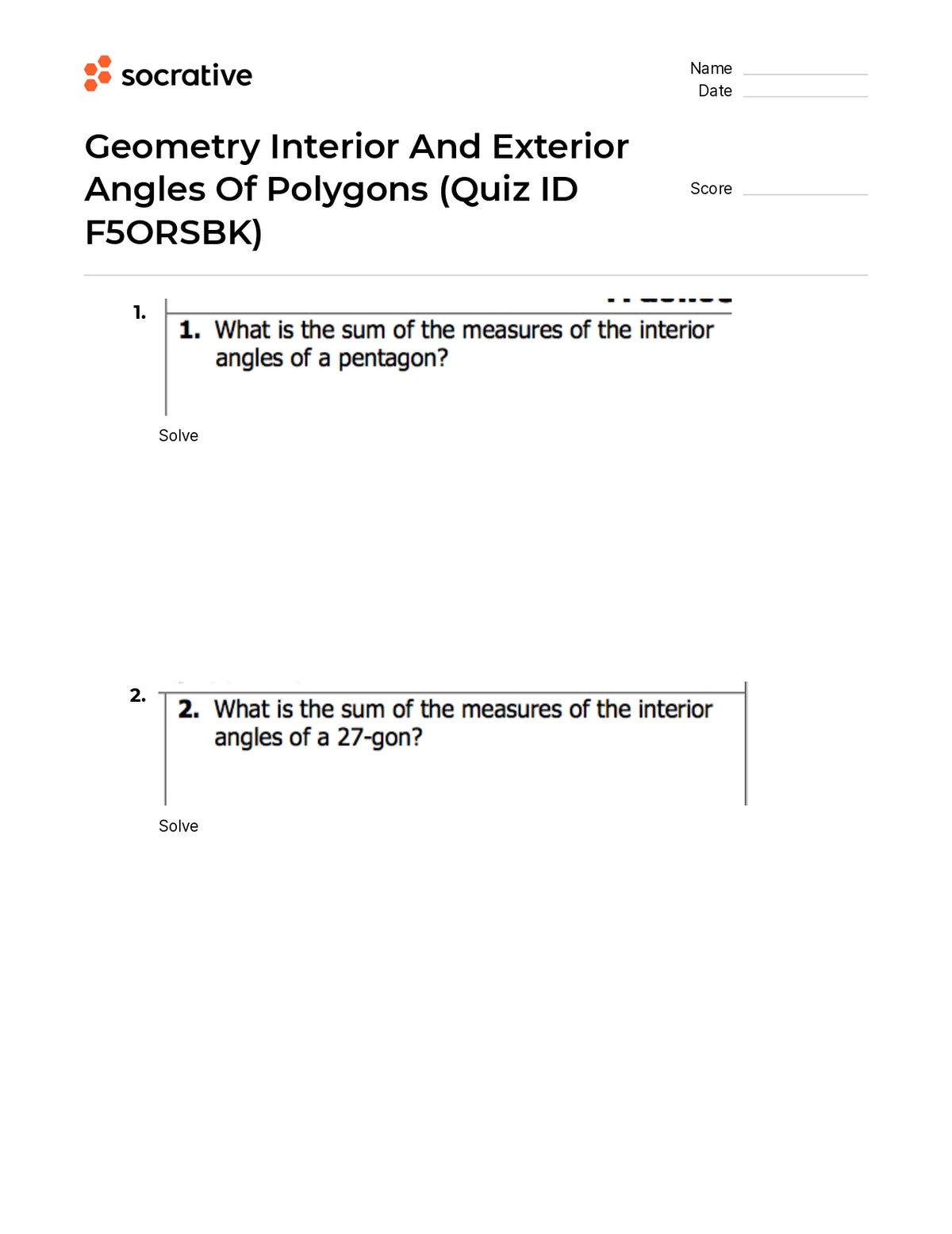 Geometry Interior And Exterior Angles Of Polygons – Quiz Shop