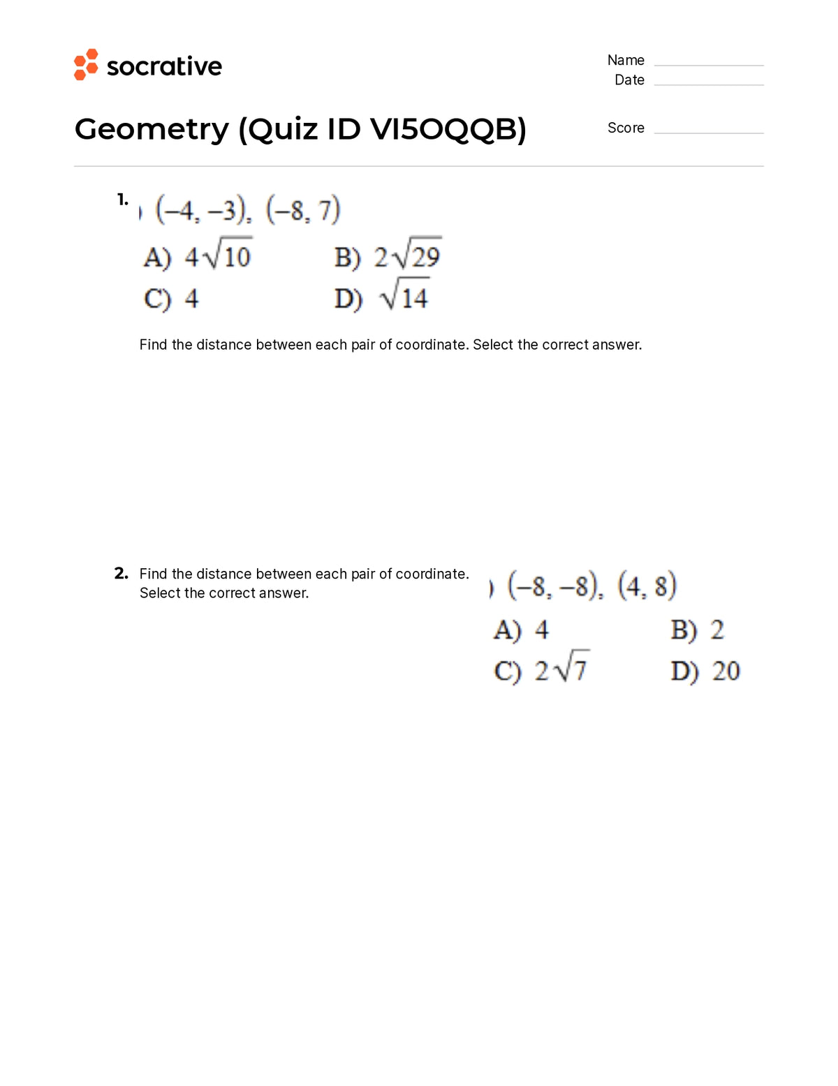Geometry – Quiz Shop
