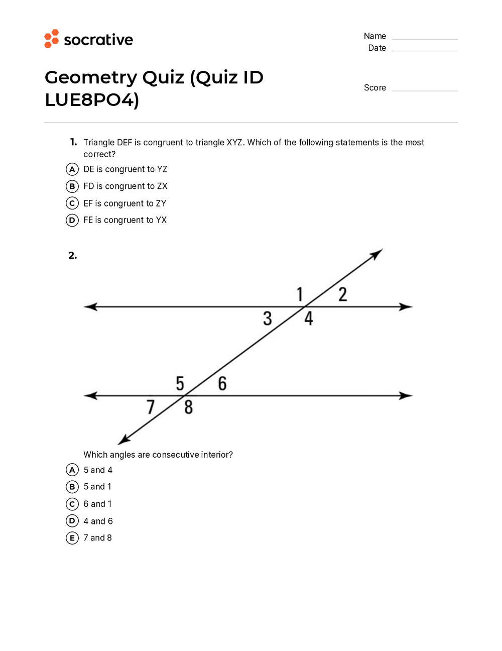 Geometry Quiz – Quiz Shop