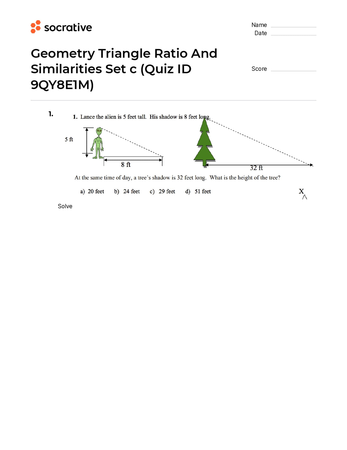 Geometry Triangle Ratio And Similarities Set C – Quiz Shop