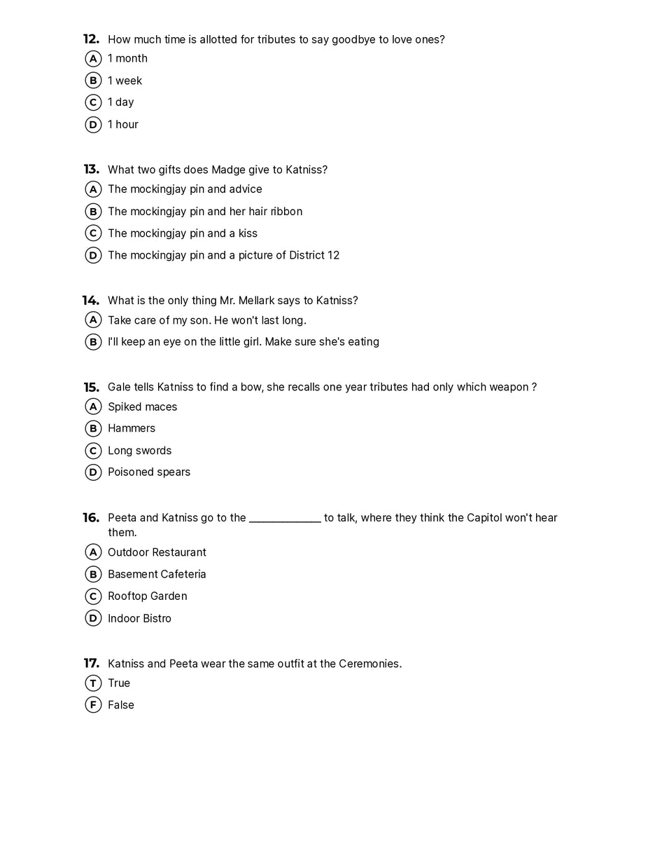 Hunger Games Chapter Quiz 3 – Quiz Shop