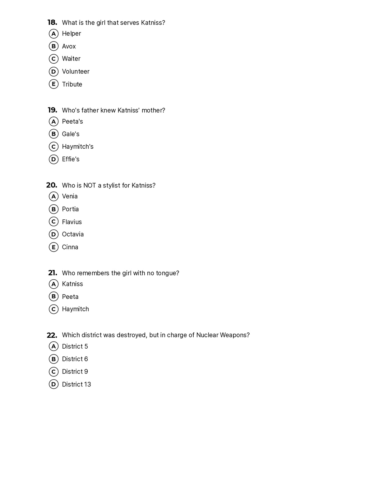 Hunger Games Chapter Quiz 3 – Quiz Shop