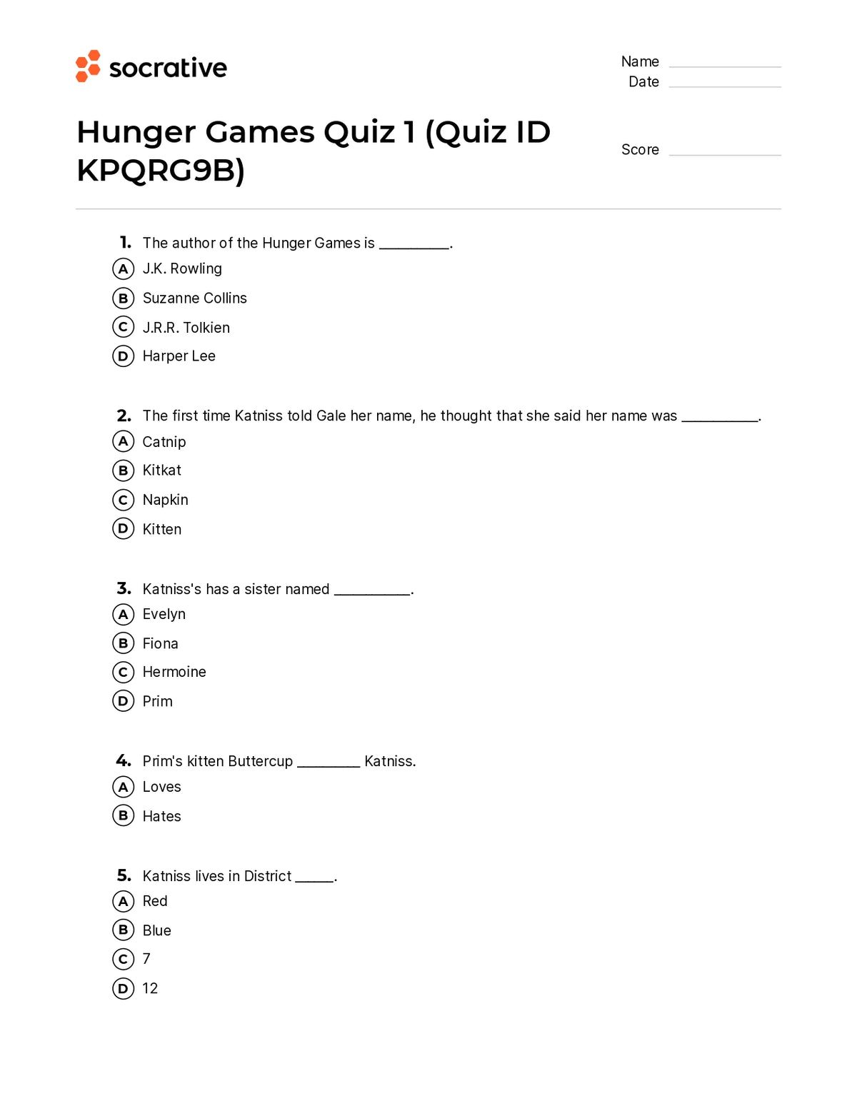 Hunger Games Quiz 1 – Quiz Shop