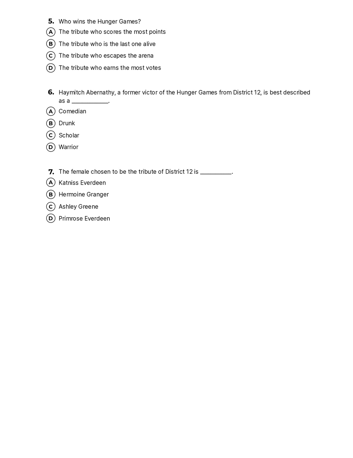 Hunger Games Quiz 2 – Quiz Shop