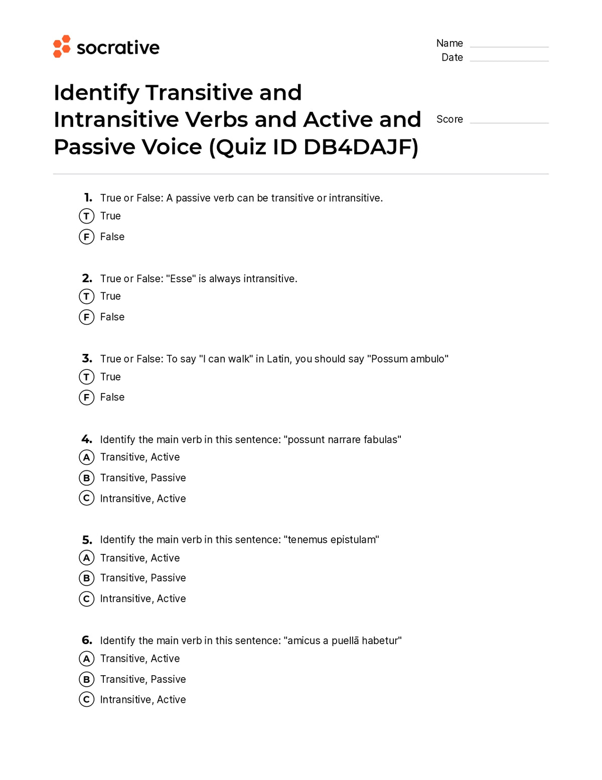 Identify Transitive And Intransitive Verbs And Active And Passive Voic ...