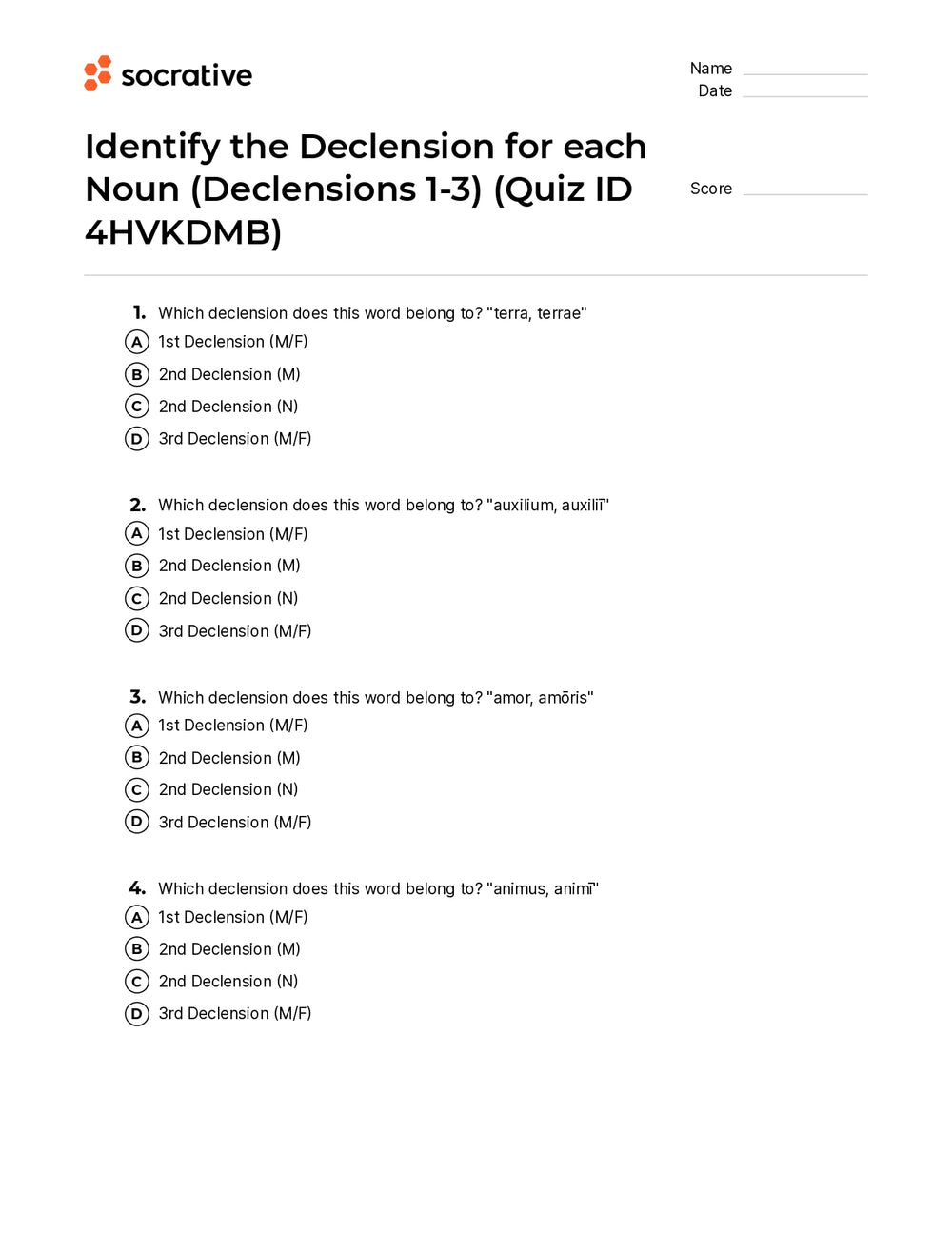 Identify The Declension For Each Noun (Declensions 1-3) – Quiz Shop