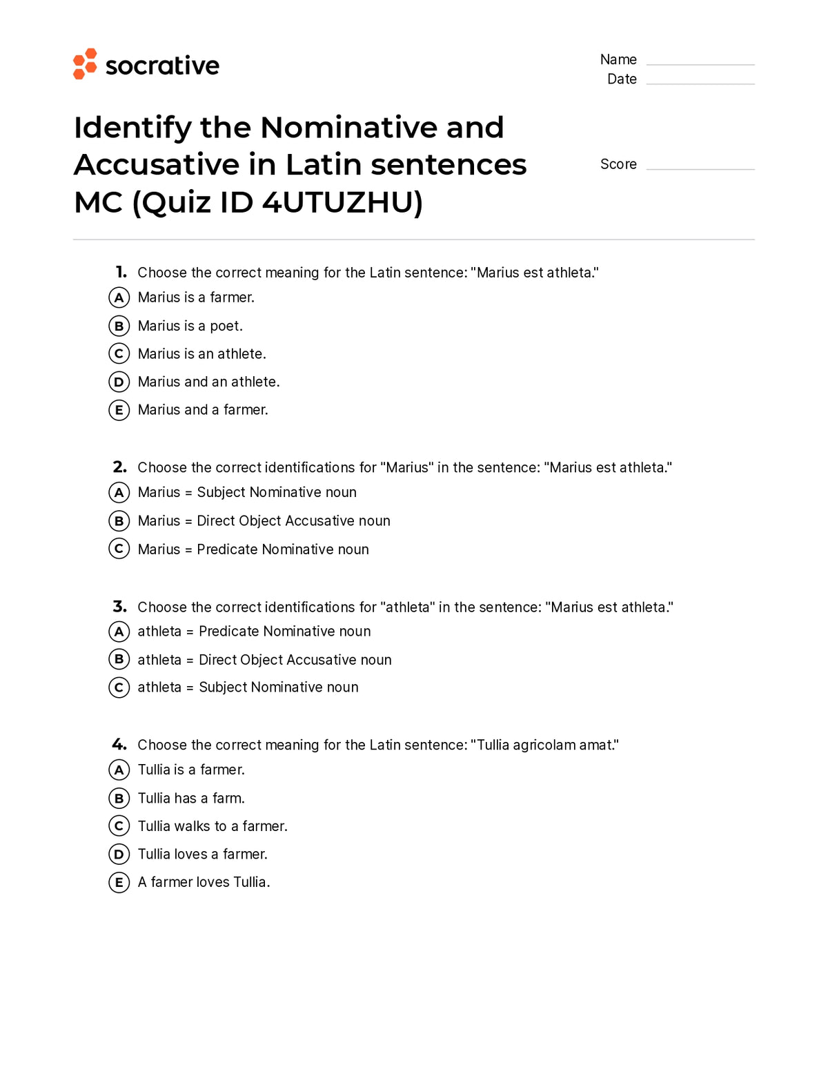 Identify The Nominative And Accusative In Latin Sentences Mc – Quiz Shop