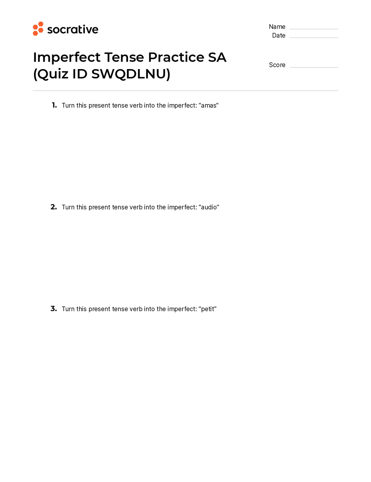 Imperfect Tense Practice Sa – Quiz Shop