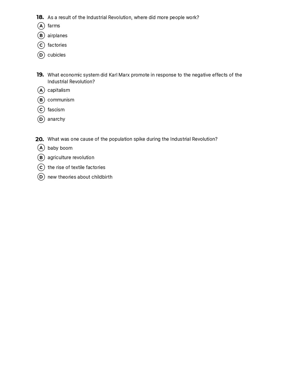Industrial Revolution Test – Quiz Shop