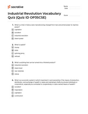Industrial Revolution Vocabulary Quiz – Quiz Shop