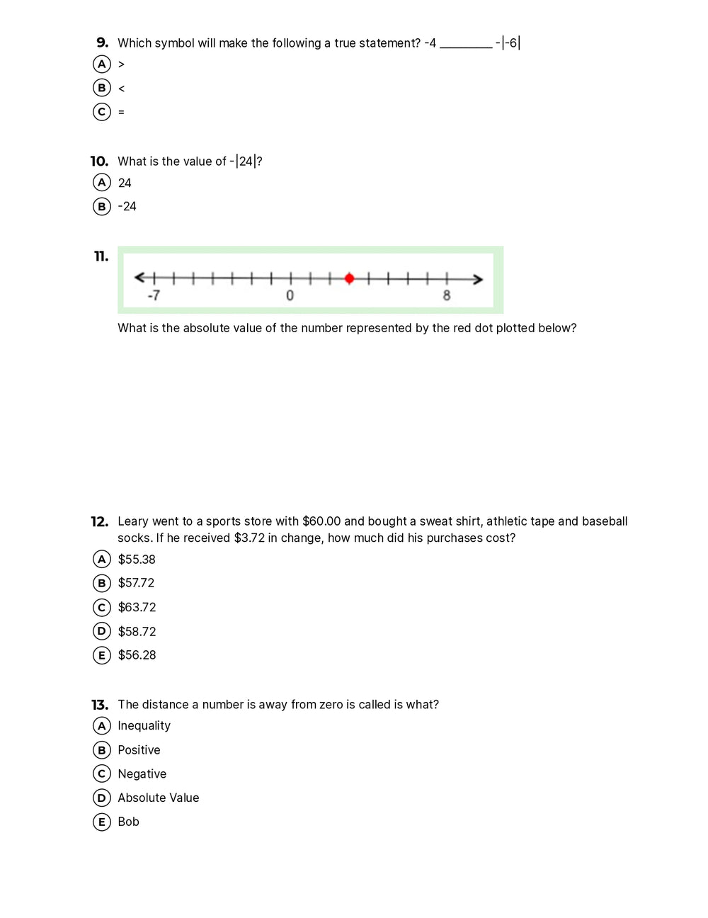 Integers And Absolute Value Quiz – Quiz Shop