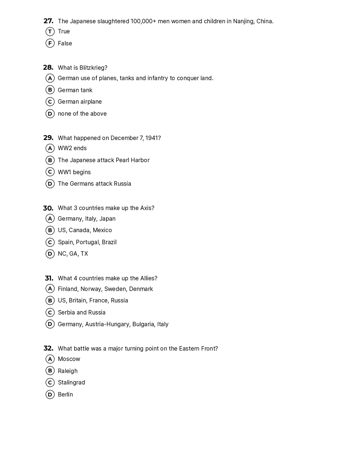 Interwar Period And World War 2 Test (Bbb) – Quiz Shop