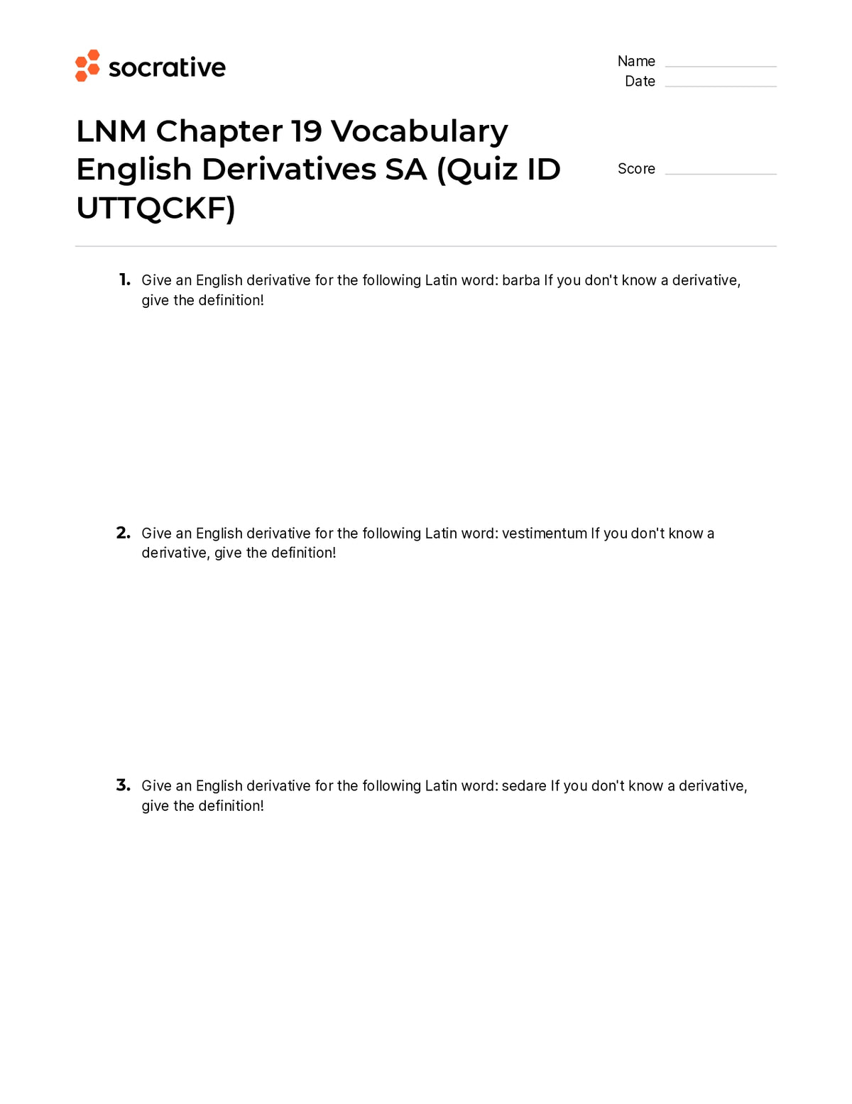 Lnm Chapter 19 Vocabulary English Derivatives Sa – Quiz Shop