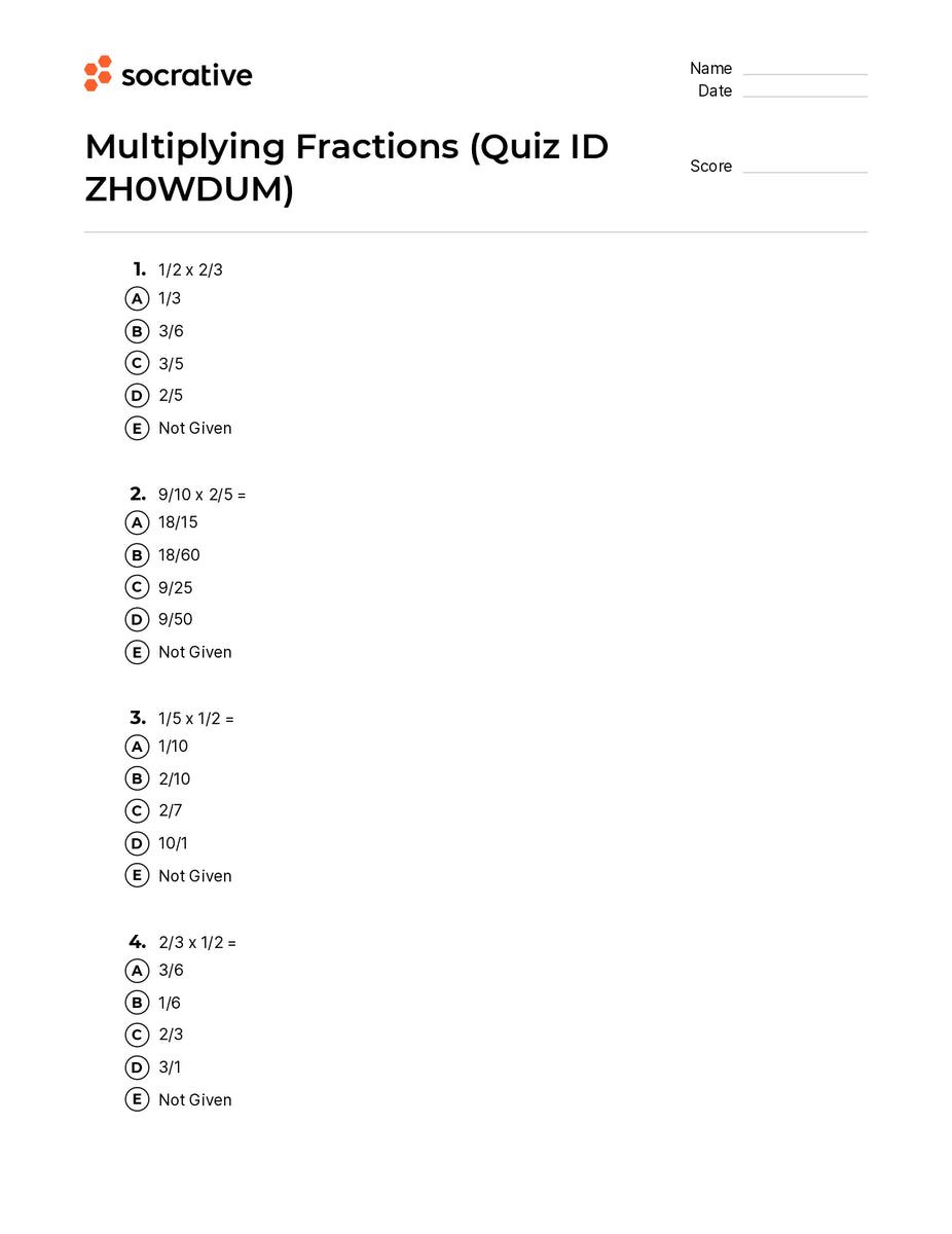 Multiplying Fractions – Quiz Shop