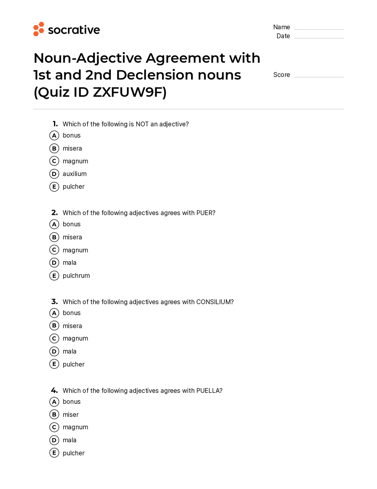 Noun-Adjective Agreement With 1St And 2Nd Declension Nouns – Quiz Shop