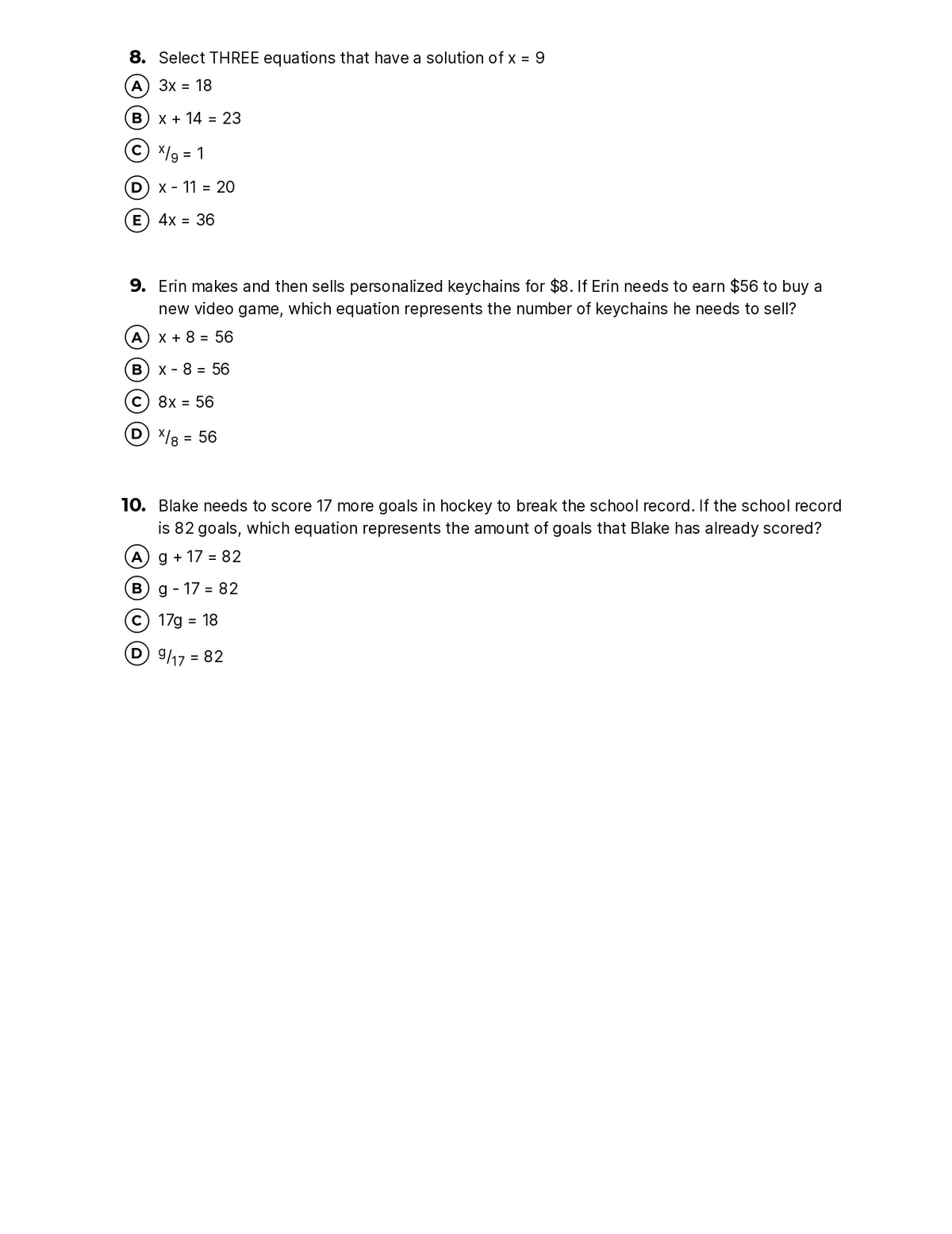 One-Step Equation Quiz – Quiz Shop
