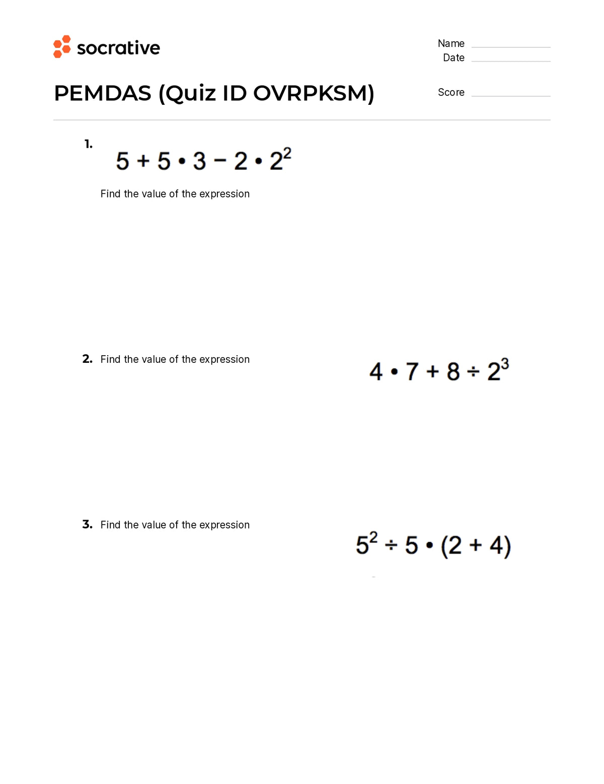 Pemdas – Quiz Shop