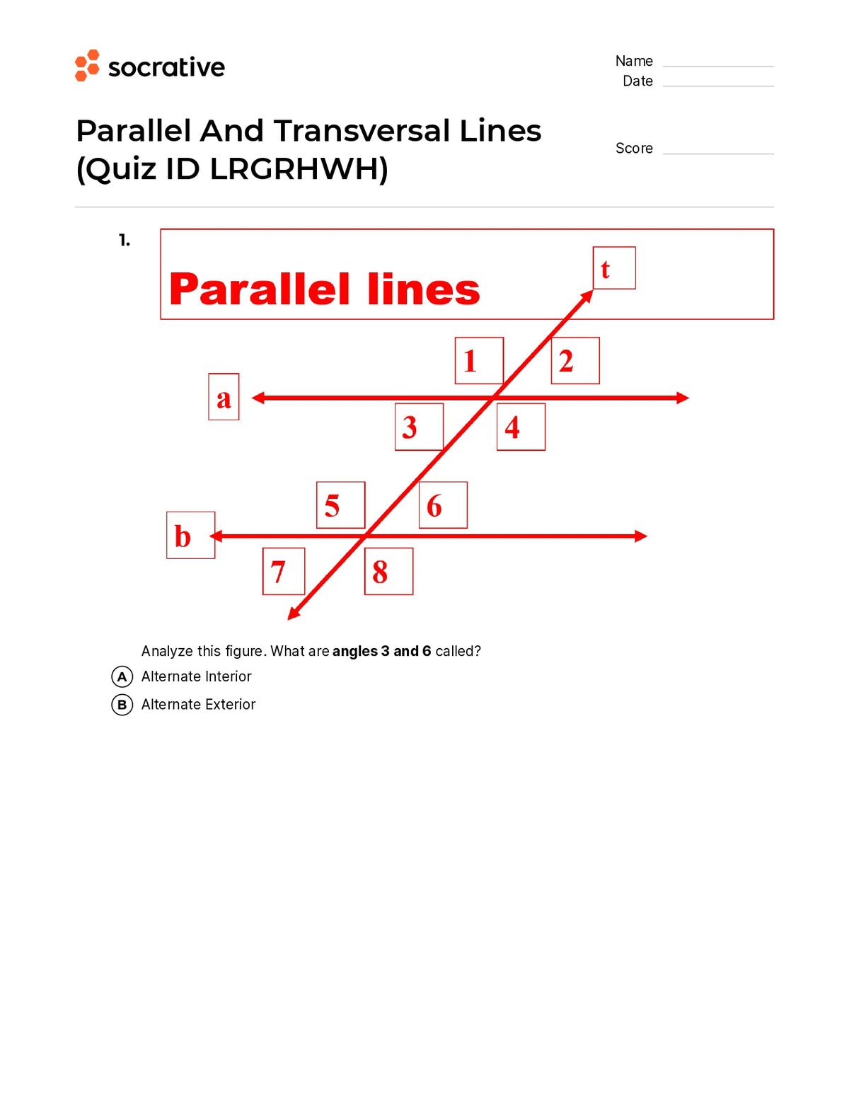 Parallel And Transversal Lines – Quiz Shop
