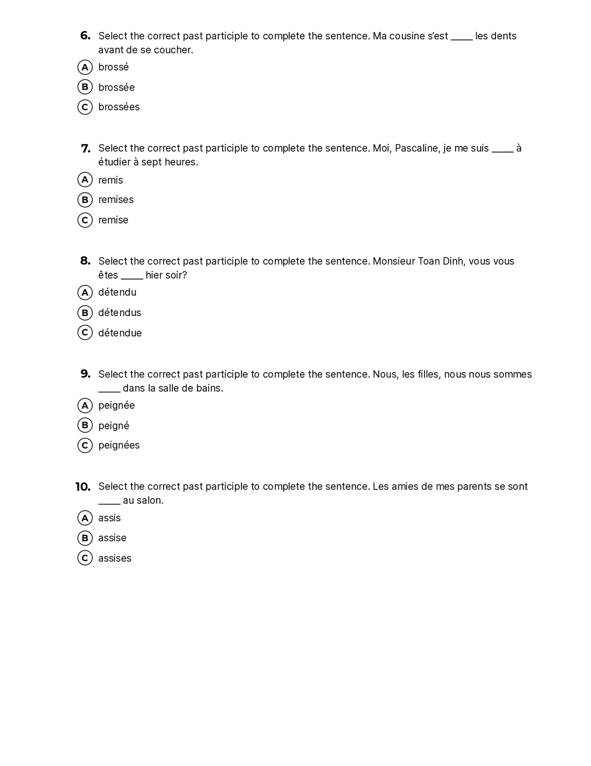 Passe Compose Conjugation (Reflexive Verbs – Quiz Shop