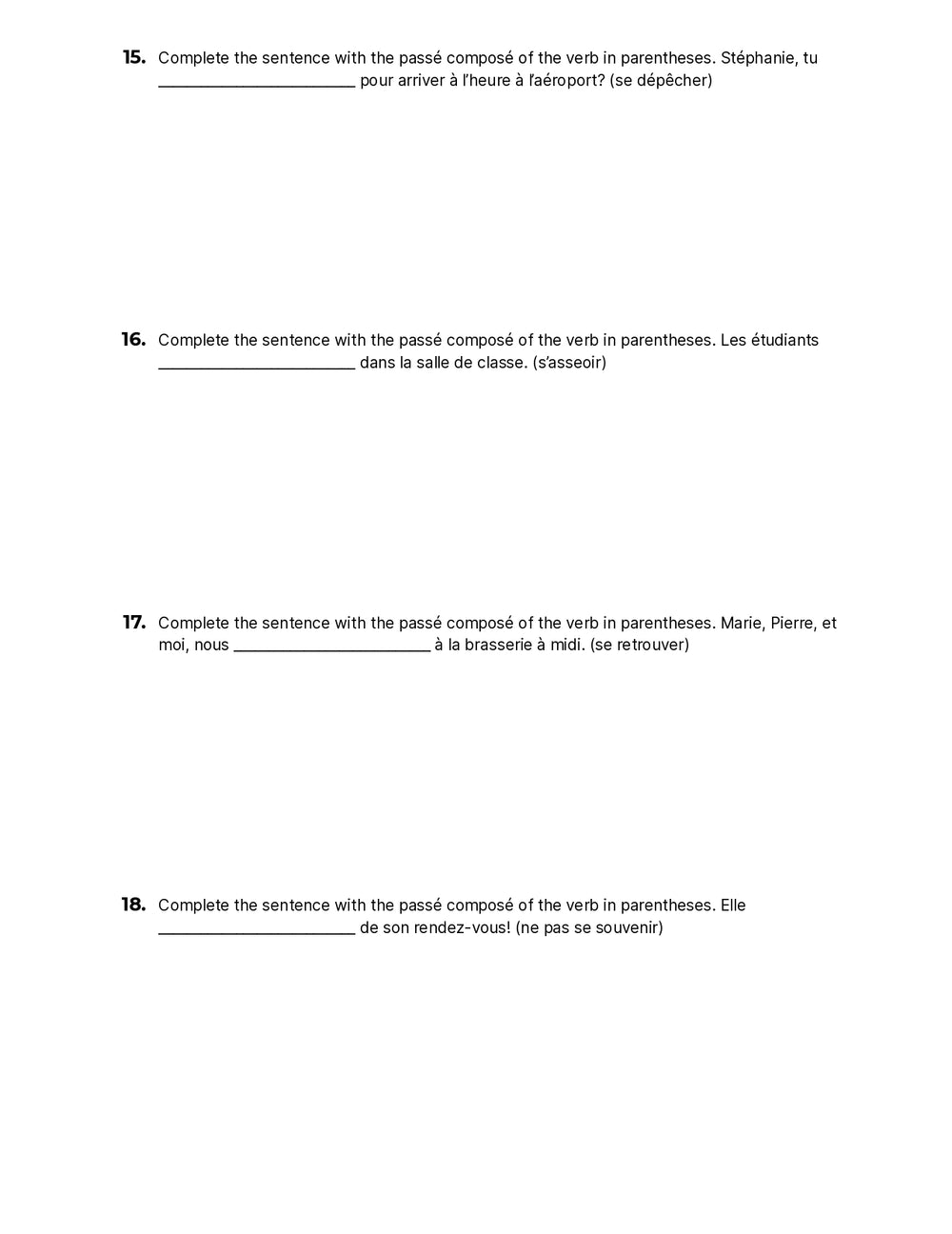 Passe Compose Conjugation (Reflexive Verbs – Quiz Shop