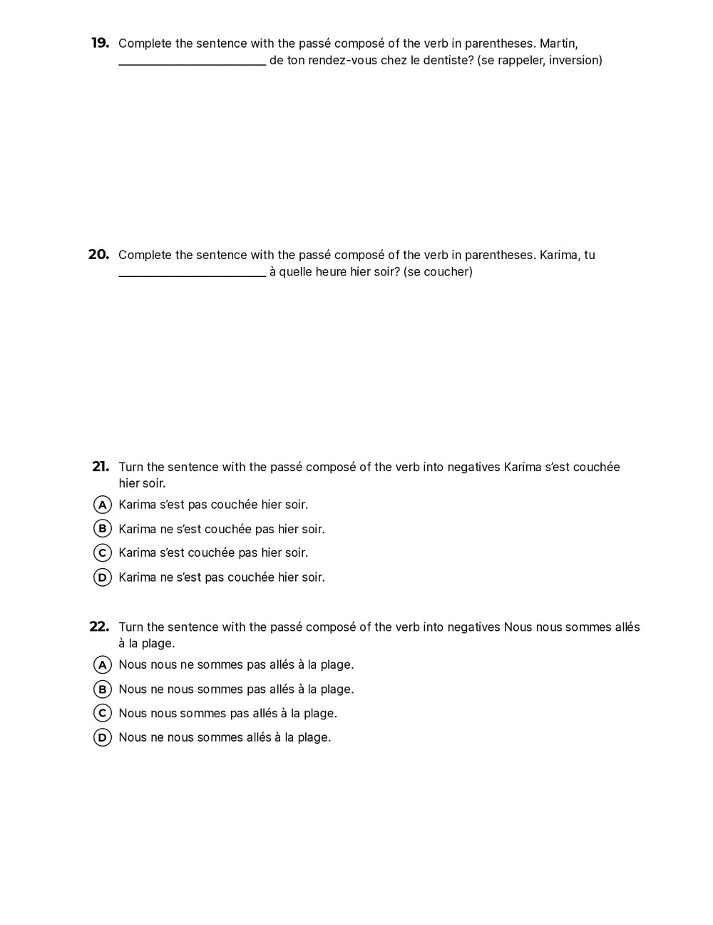 Passe Compose Conjugation (Reflexive Verbs – Quiz Shop