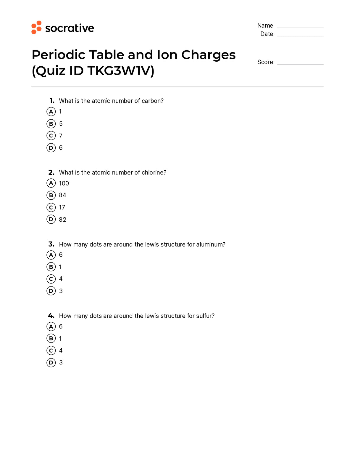 Periodic Table And Ion Charges – Quiz Shop
