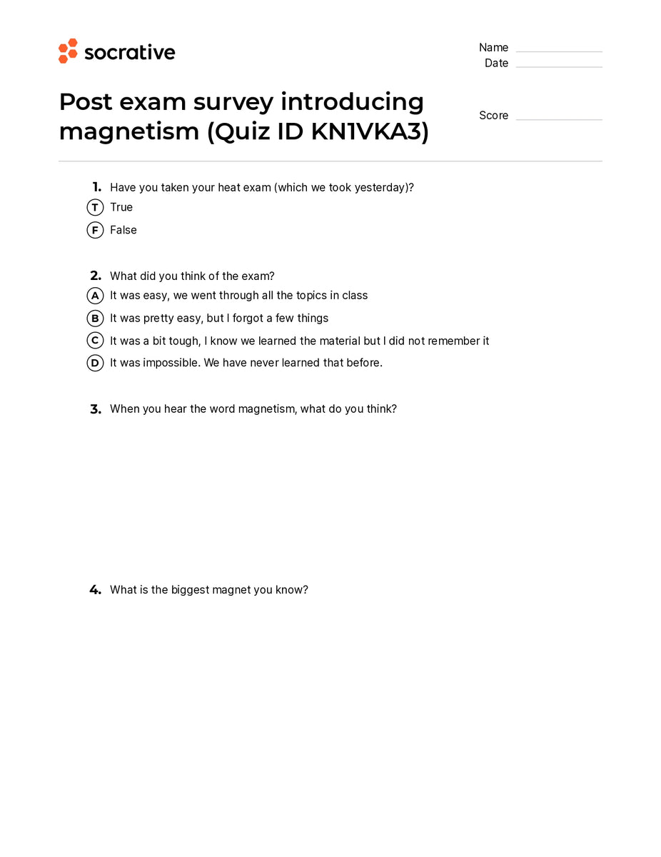 Post Exam Survey Introducing Magnetism – Quiz Shop