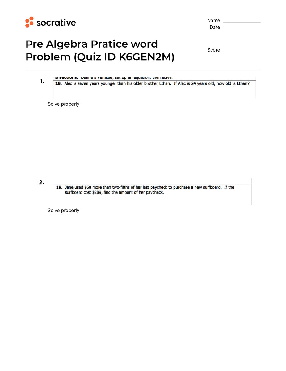 Pre-Algebra Pratice Word Problem – Quiz Shop
