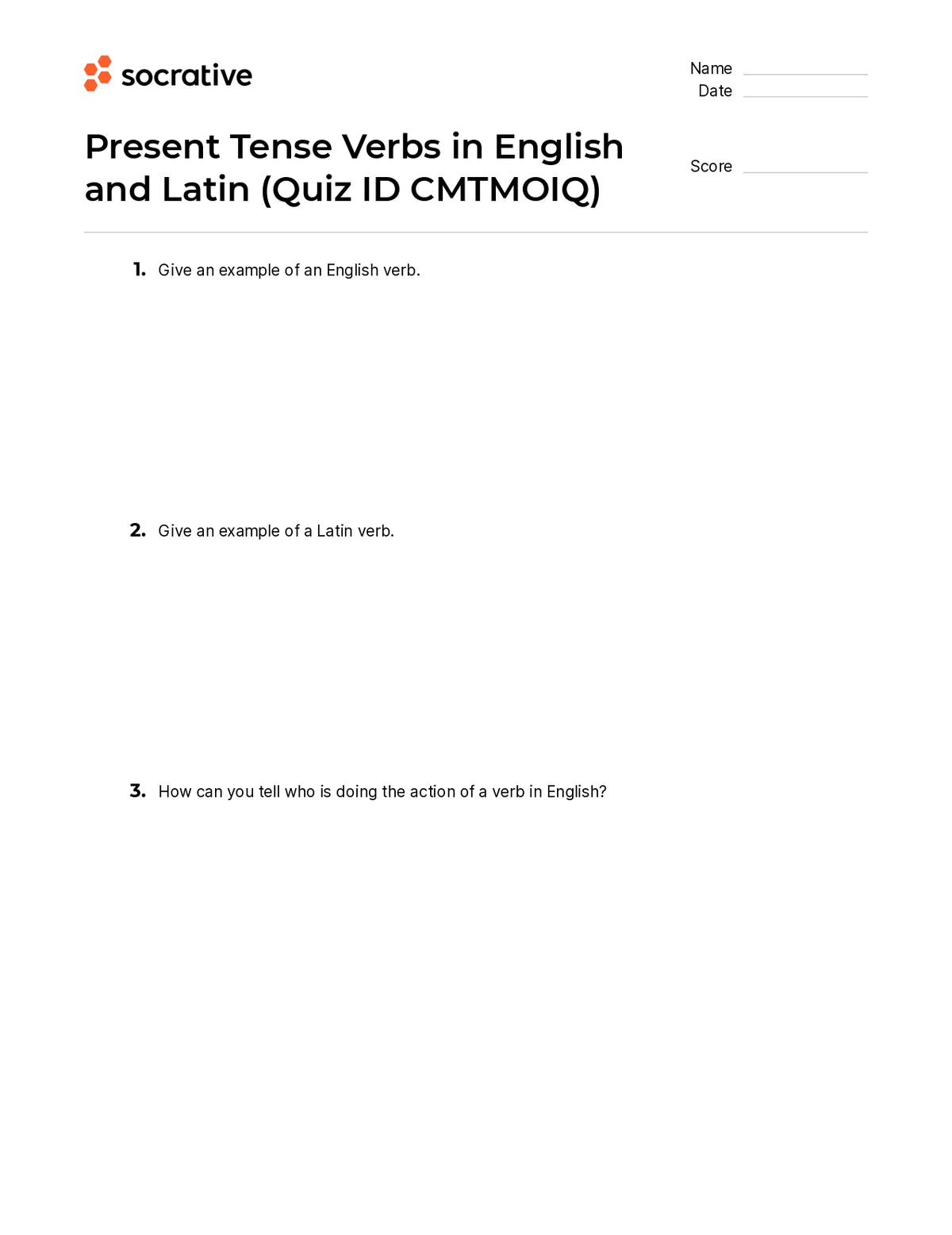 Present Tense Verbs In English And Latin – Quiz Shop