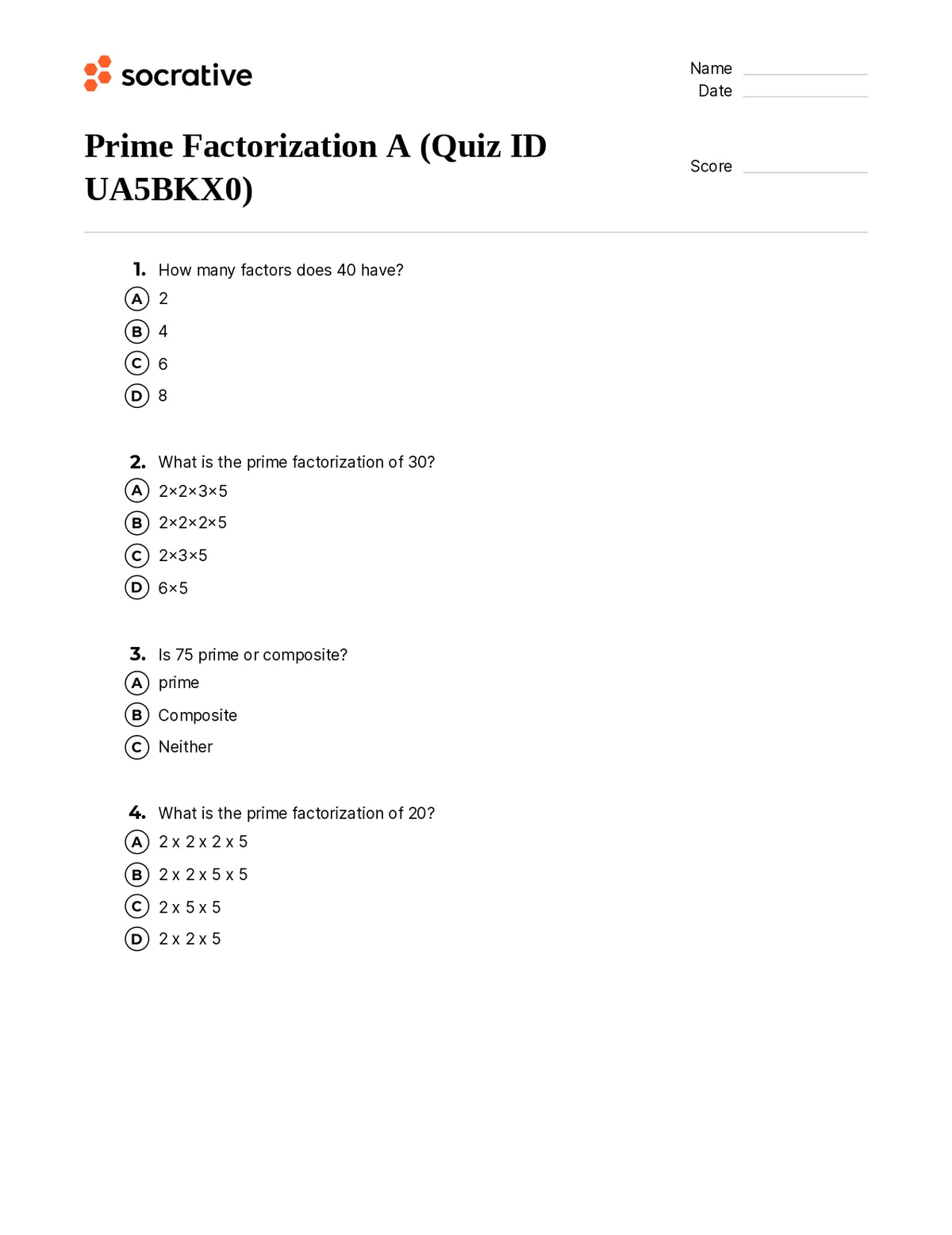 Prime Factorization A – Quiz Shop