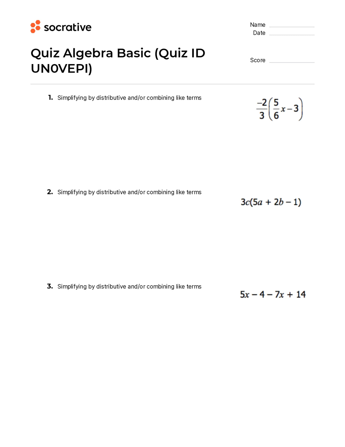 Quiz Algebra Basic – Quiz Shop