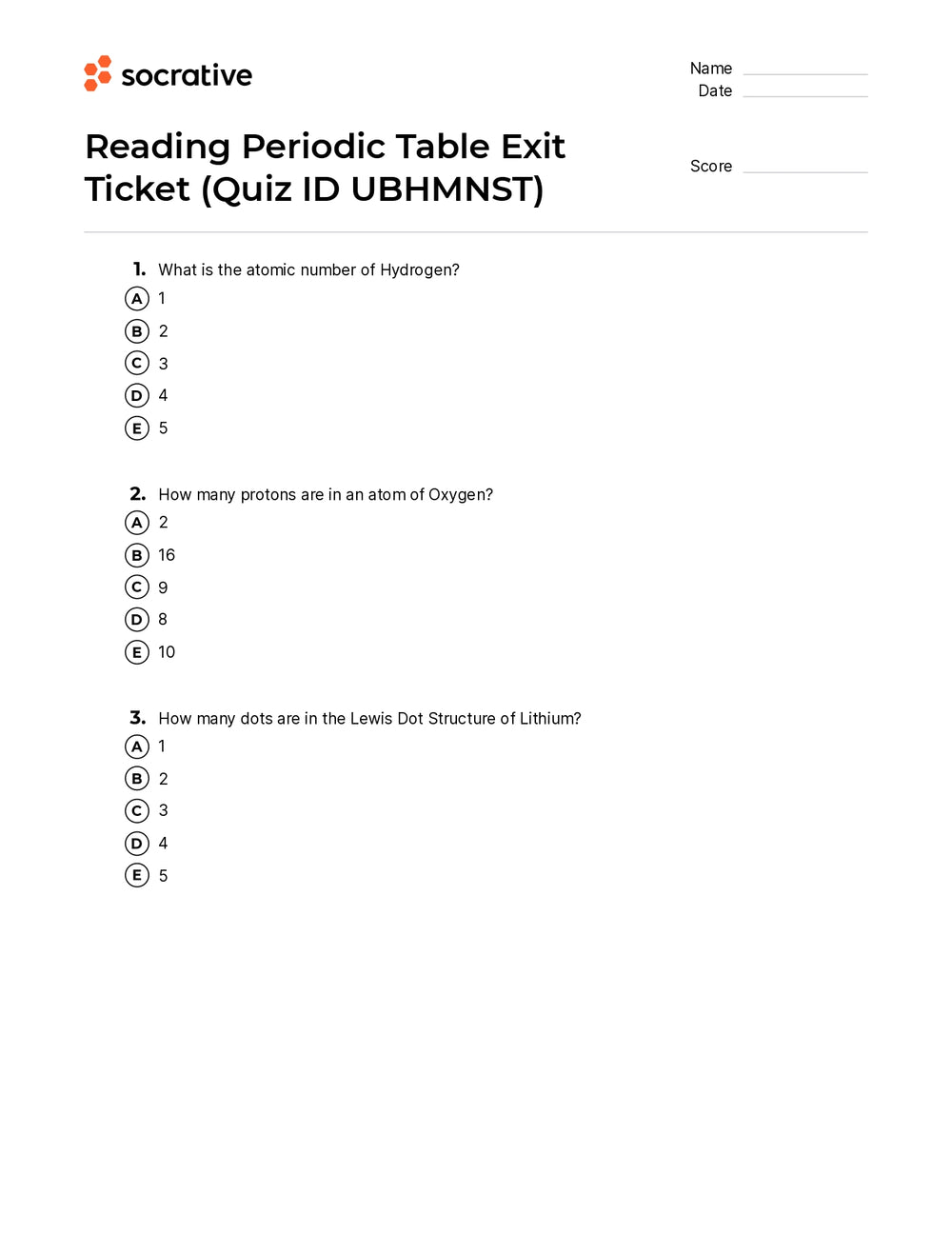 Reading Periodic Table Exit Ticket – Quiz Shop