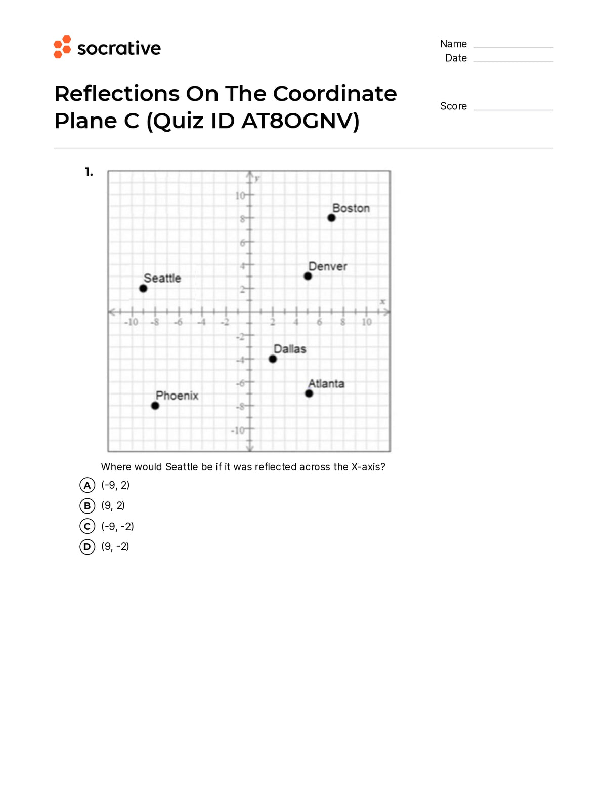 Reflections On The Coordinate Plane C – Quiz Shop