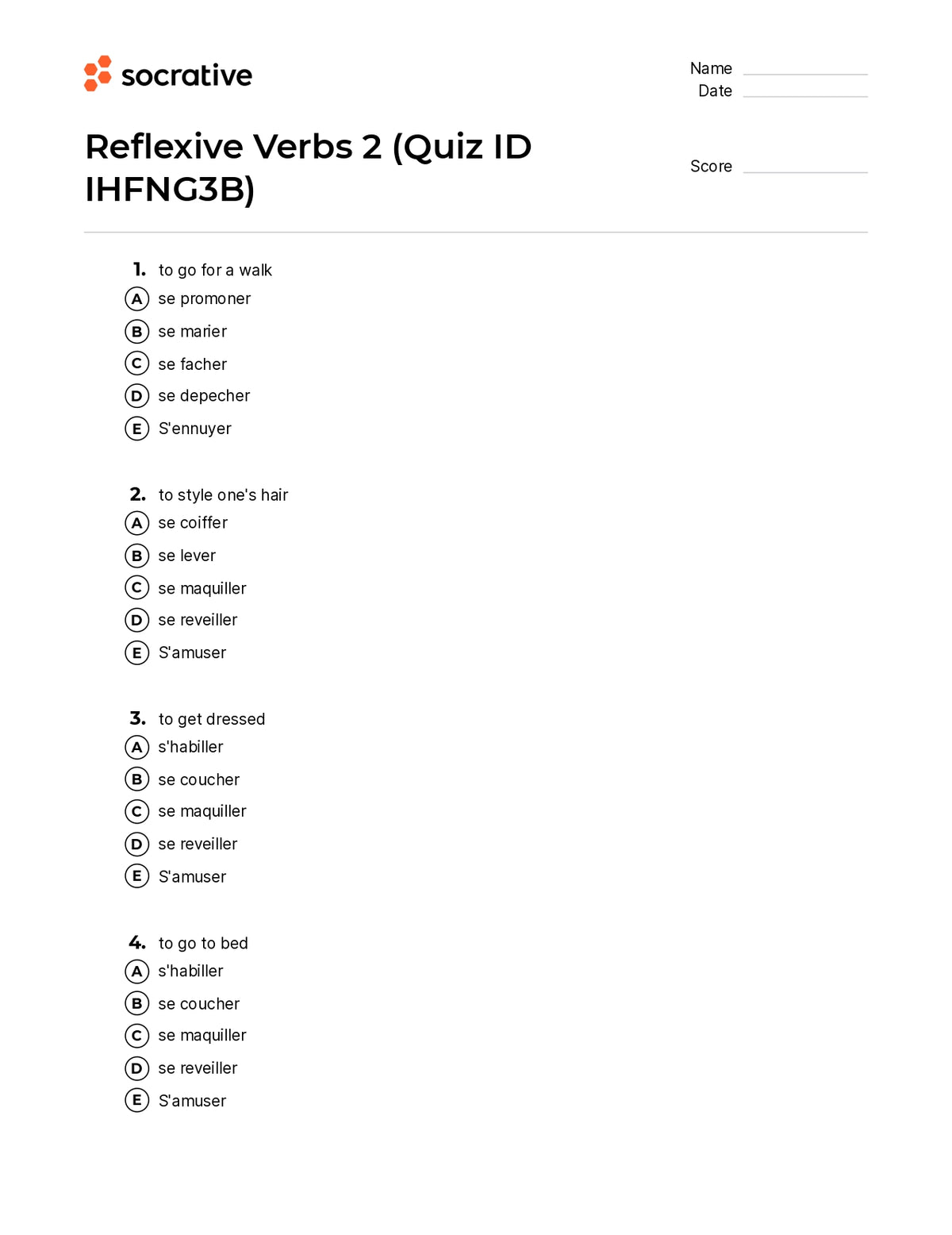 Reflexive Verbs 2 – Quiz Shop