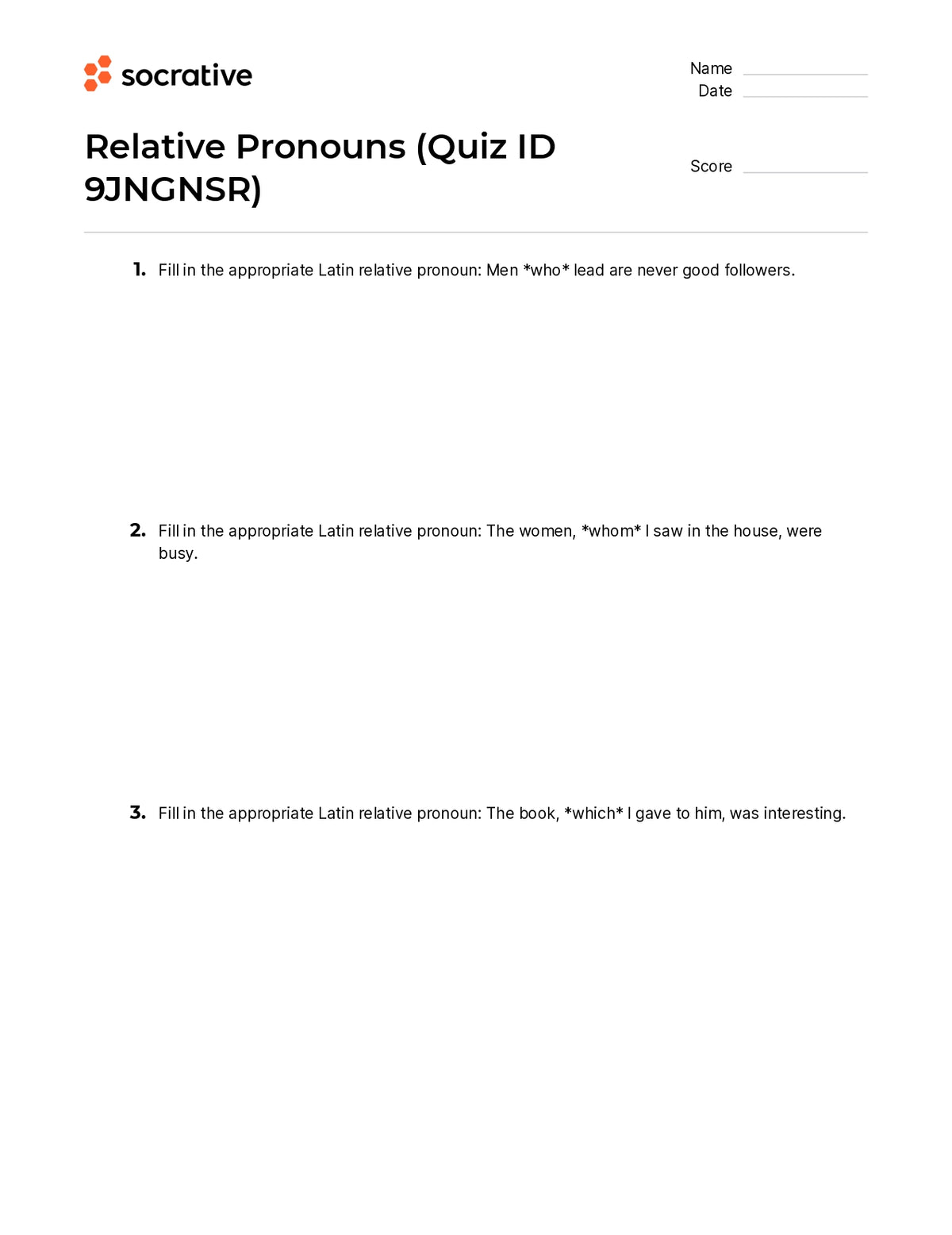 Relative Pronouns – Quiz Shop