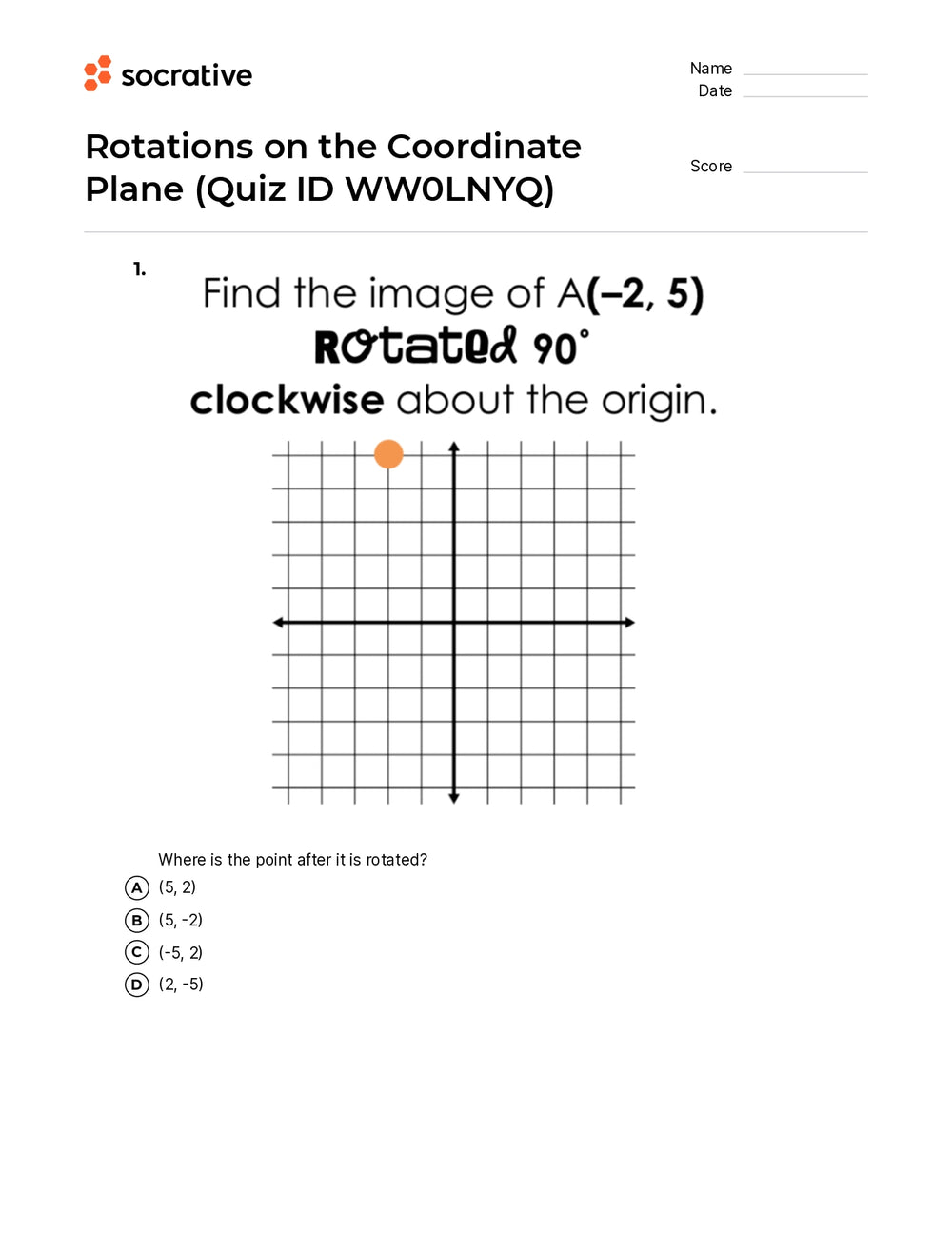 Rotations On The Coordinate Plane – Quiz Shop
