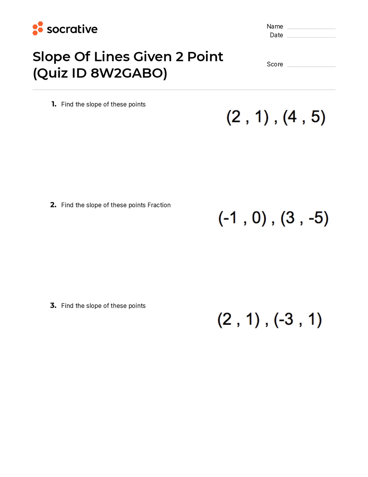 Slope Of Lines Given 2 Point – Quiz Shop
