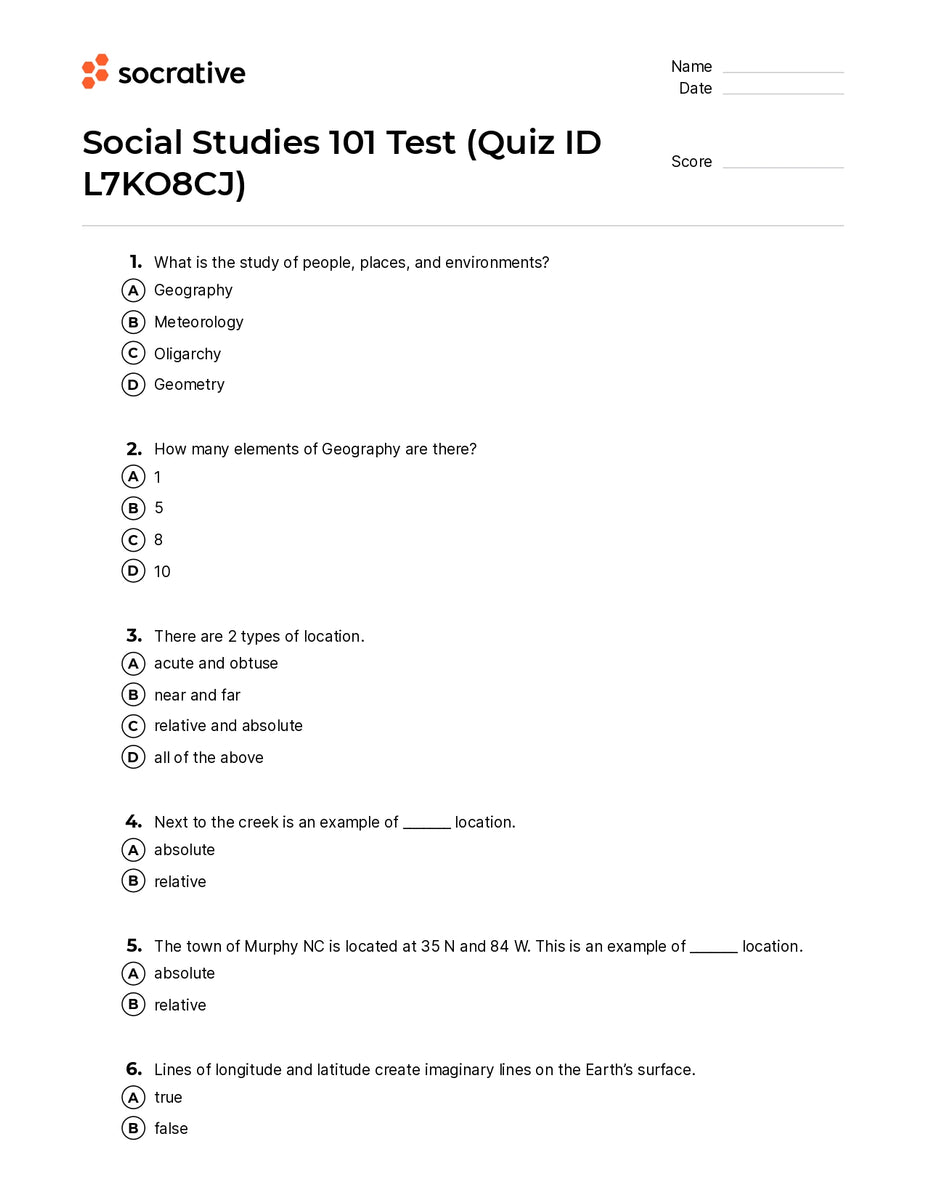 Social Studies 101 Test – Quiz Shop