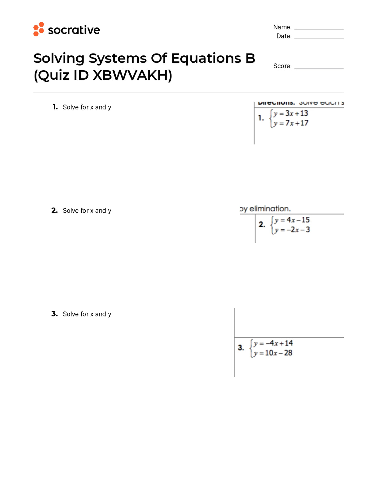 Solving Systems Of Equations B – Quiz Shop