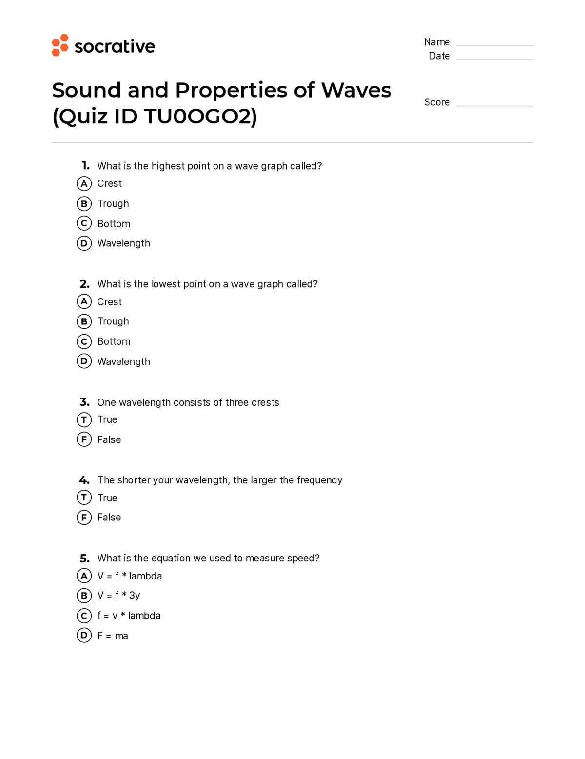 Sound And Properties Of Waves – Quiz Shop